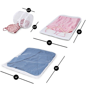 Smart Design Intimate Wash Bag w/ Safety Zipper - Washing Machine Safe - Fine Mesh Nylon Polyester - Bra, Hosiery, Pantyhose, Delicates, Lingerie, Sweater, & Baby Clothes (Set of 3) [White]