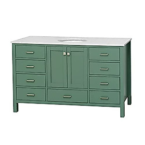 Kitchen Bath Collection Horizon 60-inch Single Bathroom Vanity (Engineered Carrara/Sage Green): Includes Sage Green Cabinet with Engineered Carrara Countertop and White Ceramic Sink