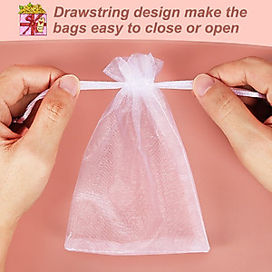 HRX Package 100pcs White Organza Bags, 4 x 6 inches Christmas Wedding Favors Gift Drawstring Bags Jewelry Pouches Candy Mesh Pouches