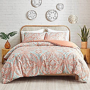 Hyde Lane Full/Queen Coral Bedding Sets - Classic Damask Medallion Bedding Set for Women | Beautiful Summer Comforter - 90x90-3 Piece : 1 Comforter + 2 Shams