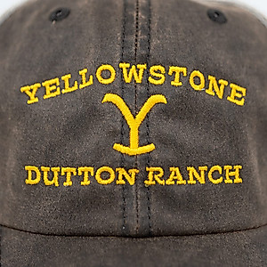 Yellowstone Dutton Ranch Logo Hat - Authentic Brown Washed Design with Embroidered Logo - As Seen on Yellowstone - Adjustable Hook Closure - Officially Licensed