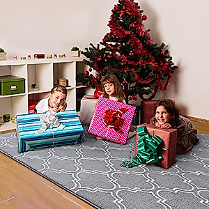 Amearea Fluffy Indoor Trellis Rug, Soft Shag Home Rugs for Bedroom, Shaggy Modern Area Rug for Living Room Kids Room Nursery, Easy Clean, Geometry Home Decor Low Pile Carpet, Light Grey 4x6 Feet