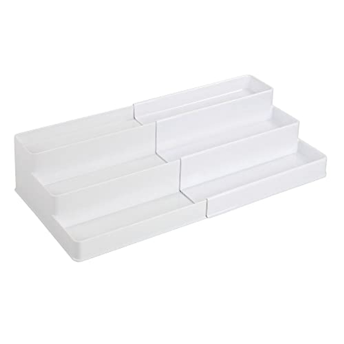 mDesign Plastic Expandable 3-Tier Shelf Rack Organizer - Storage for Bathroom Vanity, Cabinet, Cupboard, Drawer - Holds Medicine, Vitamins, Supplements, Cosmetics - Ligne Collection - 2 Pack, White