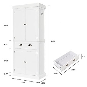Cffuvros Freestanding Kitchen Storage Cabinets, with Double Doors 1 Central Drawer Adjustable, 72 Inch Pantry Cabinet Cupboard for Living Room Home Kitchen