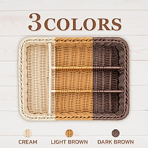 myHomeBody Rectangle Wicker Utensil Holder | Utensil Organizer | Cutlery Organizer for Kitchen Organization | Kitchen Utensil Drawer Organizer Kitchen Accessories | 1 pc, Dark Brown