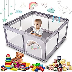 Baby playpen for Babies and Toddlers – Perfect for Indoor and Outdoor Activities – 50 x 50 Inch Internal Space - Foldable with Anti-Slip Safe Play Space - Baby Fence Play Area with Gate - Grey
