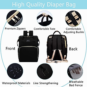 PaurFu Updated 8-in-1 Diaper Bag Backpack, Multifunctional Diaper Baby Bag for Mom Dad with Bassinet Bed,Changing Station,Soft Baby Pillow,Mosquito Net Sunshade and USB Charge Port etc.