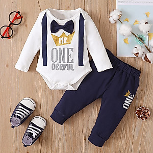 1st Birthday Outfit Boy Mr Onederful Birthday Outfit Baby Boy First Birthday Clothes (White,12-18 Months)