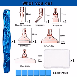 Rose Gold Metal Stainless Steel Tip Resin Diamond Painting Art Club Sticky Drill Dot Pen Stylus Kits Set Accessories Tool with Wax for 5d DIY Diamond Painting Gem Nail Art Decoration Diamond Art Blue