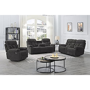 New Classic Furniture Bravo Polyester Console Loveseat with Power Footrest, Charcoal