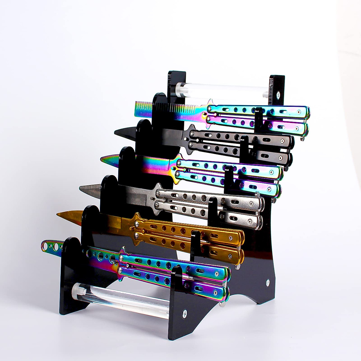 WANLIAN Dagger holder Hunting knife holder Fixed blade knife holder Acrylic tabletop display stand holds 6 knives (Black)