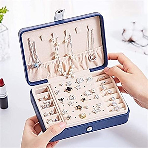 ZZYINH AN207 Portable PU Leather Jewelry Box Travel Jewelry Organizer Multifunction Necklace Earring Ring Storage Box Women Gifts Small Jewelry (Color : Blue)