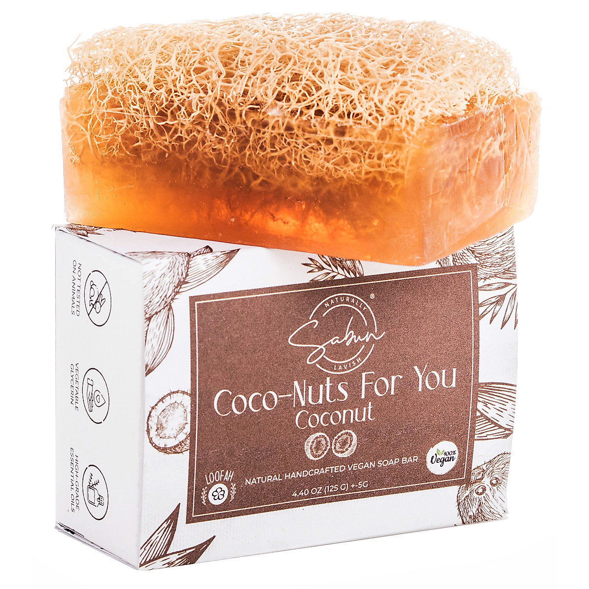 SABUN CO. Coconut Oil Loofah Soap - Natural Exfoliating Soap Bar for Face & Body Scrub - Moisturizing Soap for Softer Skin - Handmade with Coconut Oil, Jojoba Oil, Witch Hazel [4.40 oz - 125 gr]