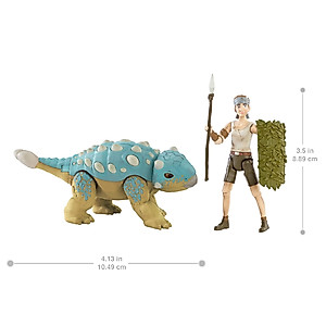 Jurassic World Human & Dino Pack Ben & Ankylosaurus Bumpy Action Figures, Spear Accessory, Camp Cretaceous Movable Joints & Authentic Sculpt, Kids Gift Ages 4 Year & Older