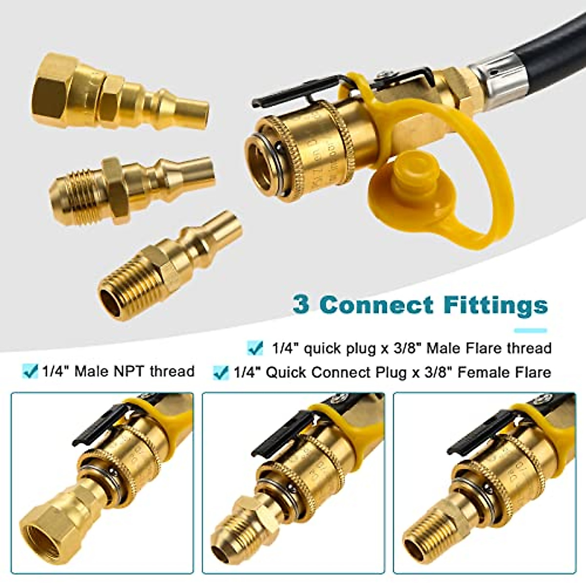 ETERMETA 1LB Low Pressure Propane Tank Gas Regulator Valve with 1/4 Quick Connection Turn-Off Valve and 3 Connect Fittings, for Camper, Grill, Heater, Fireplace, Fire Pit