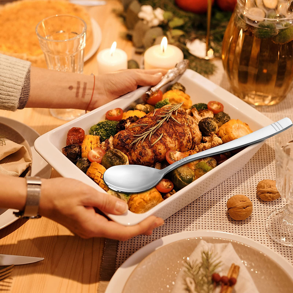 Obston Stainless Steel Buffet Serving Spoons, 9.65 Inch Dinner Buffet Spoons, Set of 6