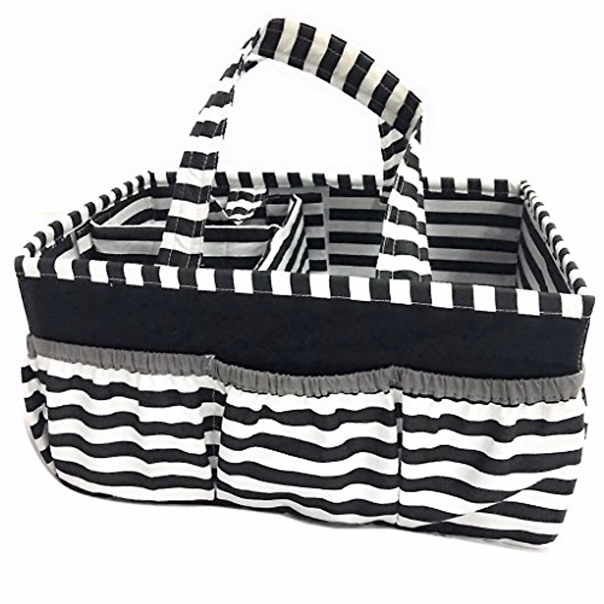 Bacati Pin Stripes Nursery Fabric Storage Caddy with Handles, Black