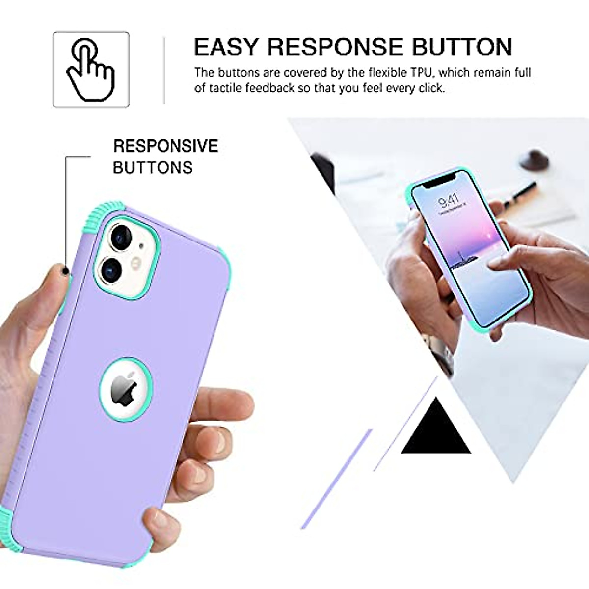 BENTOBEN iPhone 11 Case, Phone Case iPhone 11, Heavy Duty 2 in 1 Full Body Rugged Shockproof Protection Hybrid Hard PC Bumper Drop Protective Girls Women Boy Men Covers for iPhone 11 2019, Purple/Mint