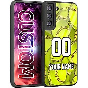 Personalized Baseball Softball vs Name Number US Flag Decor Rubber Cover Phone Case for Samsung Galaxy S23 S22 S21 S20 ULTRA PLUS/ S21 FE /S20 FE/ S10 PLUS Custom Softball Phone case (Softball)