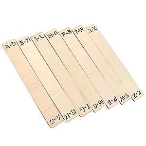 UPTTHOW Vinyl Record Dividers Wooden Category Tab Hollow Style with A-Z Alphabet LP Separators Double Sides Horizontal & Vertical Arrangement Bookshelf Organizer for CD, Album, Book (Set of 7,33cm)
