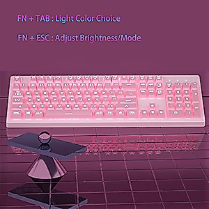 LIOURFE Keyboard with 7 Color LED Backlit, 104 Keys Quiet Wired Computer Keyboard for Office, Mechanical Feeling Gaming Keyboard for Windows Laptop PC Mac (Pink)