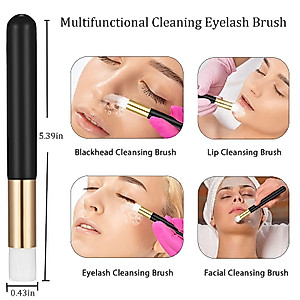 Shmian Eyelash Cleaning Kit - Mini Portable Lash Fan with 50 Shampoo Brushes, Nose Blackhead Cleanser, and Wash Bottle - for Eyelash Extensions, Black