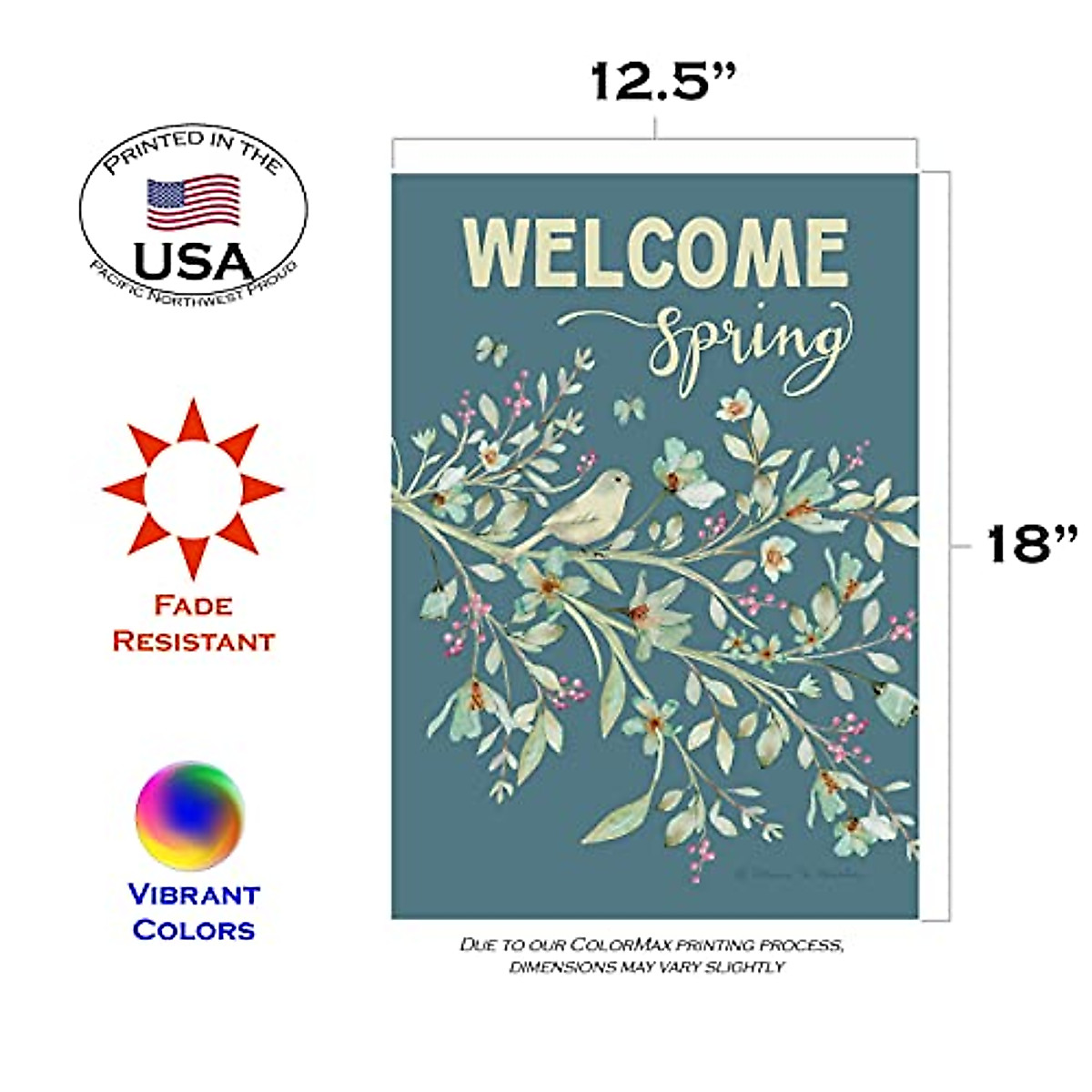 Toland Home Garden 1112561 Welcome Spring Birds Spring Flag 12x18 Inch Double Sided Spring Garden Flag for Outdoor House Flower Flag Yard Decoration