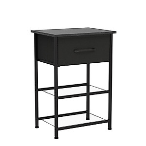 LAKEMID Nightstands Set of 2 with Drawer, Bedside Table End Table with 2 Layers Metal Shelf for Bedroom Sofa Couch (Black)