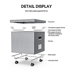 Oterri File Box,Upgraded Filing Box, Easy Slide File Boxes for Hanging Files with Lid,Linen Rolling Filing Cabinet,Portable File Organizer for Letter Size,Collapsible Document Organizer Box with 4