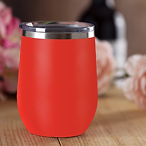 LaserGram Double Wall Stainless Steel Wine Glass Tumbler, Helicopter 1, Personalized Engraving Included (Red)