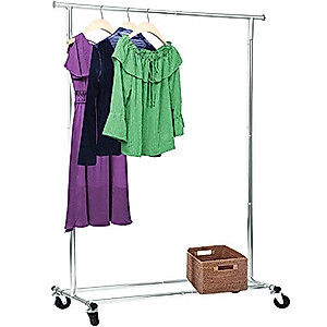 DRM Heavy Duty Collapsible Garment Rack, Clothing Rack, Robust Hanging Rail, for Coats, Shirts, Dresses, Scarves, Bags with Adjustable Clothing Hanging Arm on Wheels