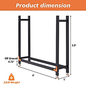 EFURDEN 4ft Firewood Rack Outdoor, Heavy Duty Wood Rack with 4 Reinforced Metal Pieces for Fireplace Wood Storage, Outdoor Indoor Firewood Rack Holder with Adjustable Foot Pad