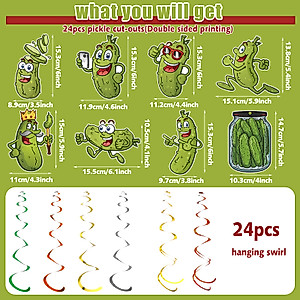 Affrolling 48pcs Pickle Party Decorations Hanging Swirls Ceiling Decor Pickle Theme Birthday Supplies Cartoon Funny Pickle Cutouts with Foil Swirls for Birthday Baby Shower Party Supplies