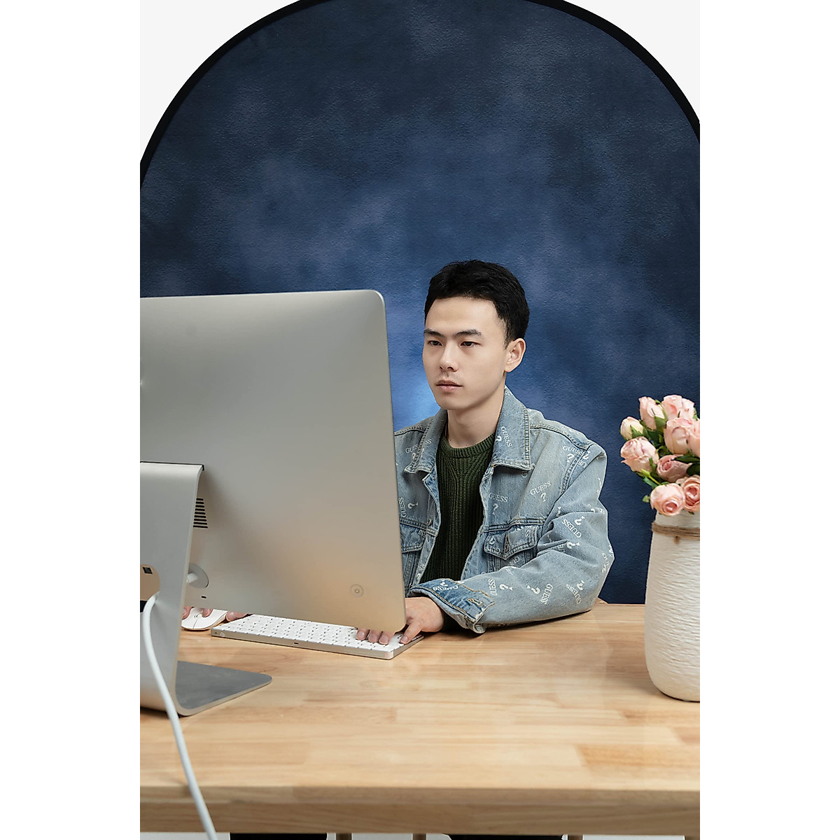 Kate Collapsible Backdrop Pop Up Backdrops Blue Portable Background for Portrait Photography, for Video Conference, for Live Stream, 5x6.5ft