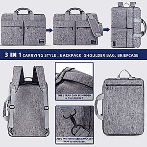 KINGSLONG 17 17.3 Inch Laptop Backpack Convertible Laptop Shoulder Messenger Bag Briefcase Handbag for Men Women, Grey