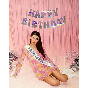 Older Wiser Hotter Happy Birthday Banner Party Decorations, Cute Iridescent Birthday Garland Birthday Girl Sash for Women 30th 40th 50th 60th 70th 80th Home Indoor Disco Photobooth Backdrop Decor