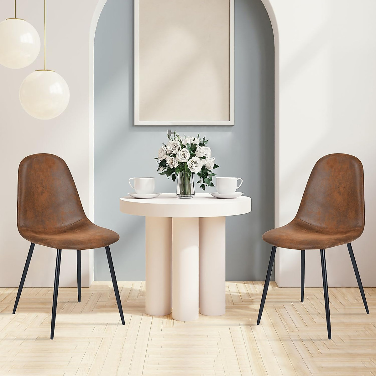 FurnitureR Dining Chairs Comfortable Upholstered Side Seating Armless for Home Kitchen Bedroom Living Room Guest Restaurant Cafe (Brown, Set of 4)