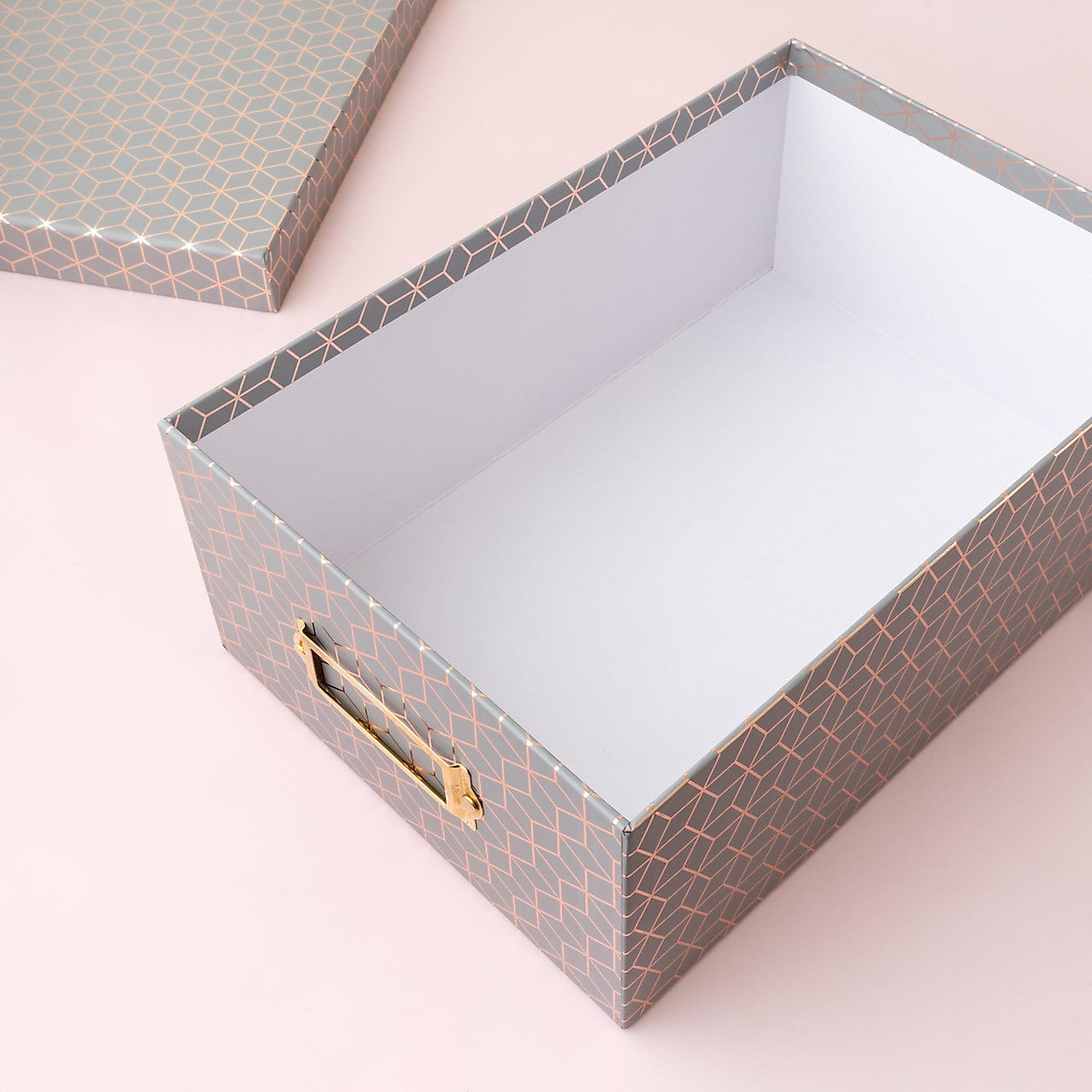 DCWVE Die Cuts with A View Photo Box PB-002-00022, Gray Geo W/Rose Gold Foil