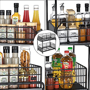 Laokiiy Under Sink Organizers, Storage Bathroom Organizer 2 Tier Under Sliding Kicthen Cabinet Basket Organizer with Hooks, Multi-purpose Under Sink Shelf Organizer, Black