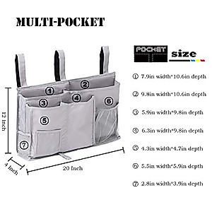 FUNYU Bedside Caddy, Bunk Bed Hanging Under Bed Storage Organizer Bag with 8 Pockets for College Dorm Rooms Essentials, Hospital Bed Rails,Camp