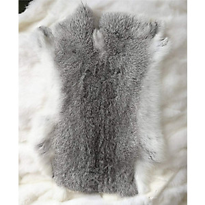 2Pack Real Natural Rabbit Fur Craft Grade Rabbit Pelts Sewing Quality Leather Rug Blanket (Cyan Gray)