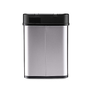 NINESTARS DZT-12-5 Bedroom or Bathroom Automatic Touchless Infrared Motion Sensor Trash Can, 3 Gal 12L, Stainless Steel Base (Rectangular, Black Lid)
