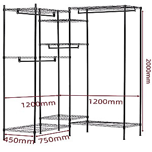 Clothing Rack with Shelves,Large Heavy Duty Wire Garment Rack,Adjustable Clothes Racks for Hanging Clothes,74x 18x 78.4Inches,Metal Rack for Bedroom (Diameter 19mm,Horizontal/L Shape Combination)