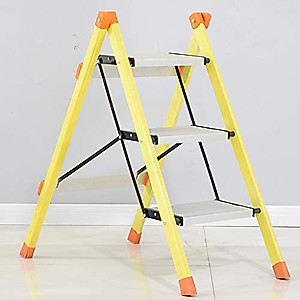 PENGJIE Folding Ladder Step Stool Ladder 3 Step Folding Aluminum Stool Heavy Duty Steel Portable Anti Slip Mat Tread Compact 120 Kg Capacity