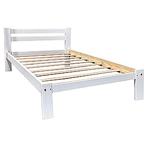 Amazonas White Twin Bed with Trundle Wooden Trundle Bed Twin Size Solid Pine Wood and Hardwood Slats Support Kids Bed Boy Girl Wooden Bedroom Furniture