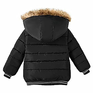 AMIYAN Toddler Boys Girls Down Jacket Hooded Thickened Warm Winter Snowsuit Coat Outerwear(Black, 2-3T)