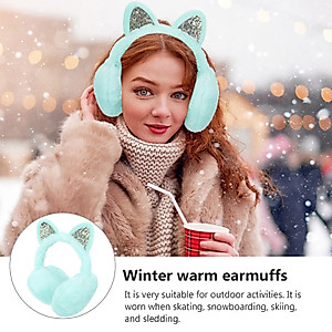 BESPORTBLE Plush Winter Earmuff Adorable Cat Ear Earmuff Furry Ear Warmer for Girls and Women for Indoor Outdoor (Mint Green)