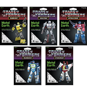 Metal Earth Fascinations 3D Metal Model Kits Transformers Color Set of 5 - Bumblebee - Megatron - Optimus Prime - Soundwave - Starscream