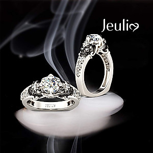 Jeulia 2 Carat Round Cut Diamond Skull Rings for Women Customized Bridal Sterling Silver TwoTone Wedding Band with European Shank Wedding Engagement Promise Rings for Her with GiftBox (7)