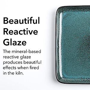 Arora FLACKAR Square Stoneware 16pc Dinnerware Set for 4, Dinner Plates, Side Plates, Cereal Bowls, Mugs - Reactive Glaze Turquoise (497248)